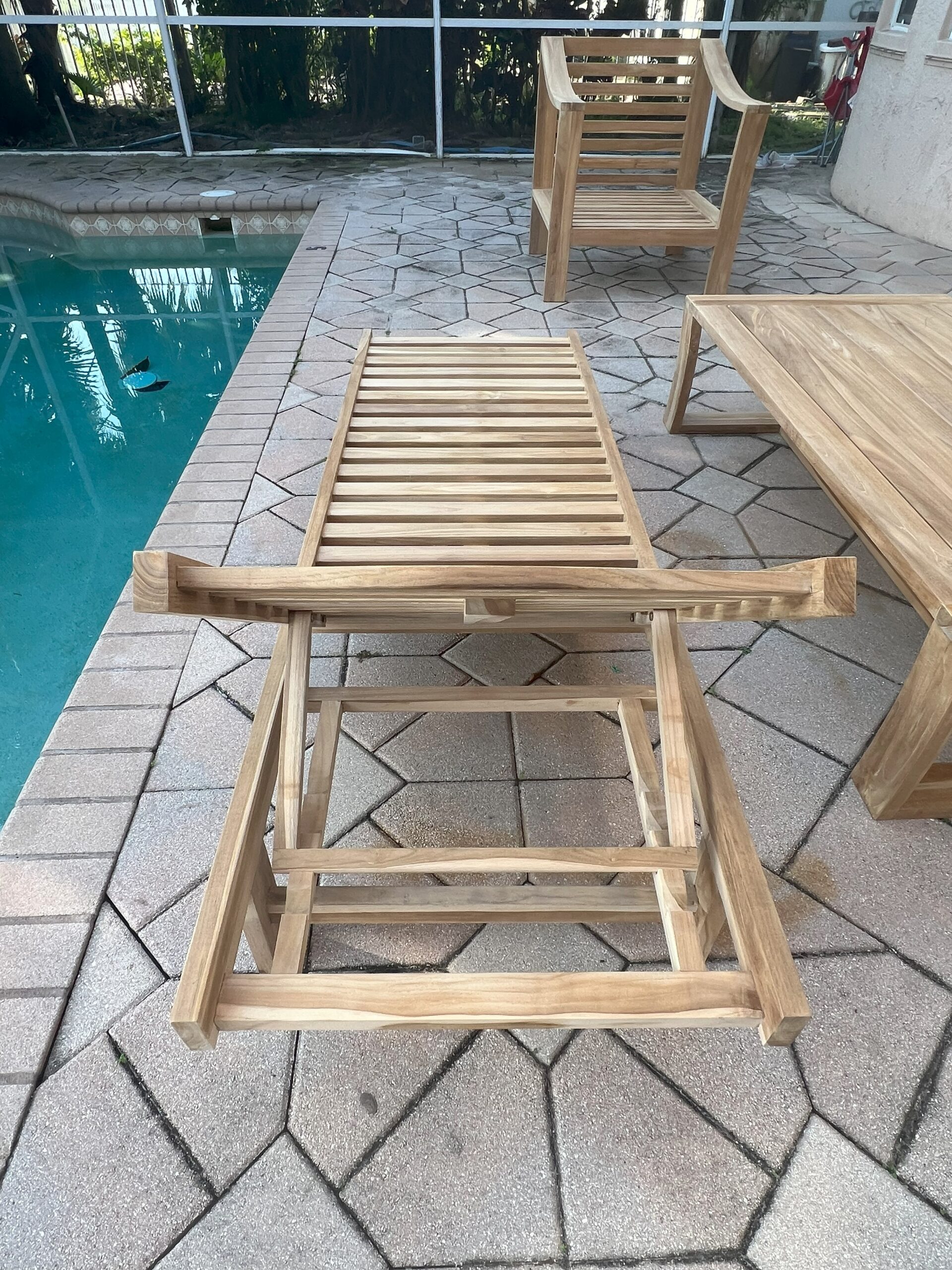 Z Teak Chaise Lounge with Tray and Sunbrella Cushions - Z Teak Collection