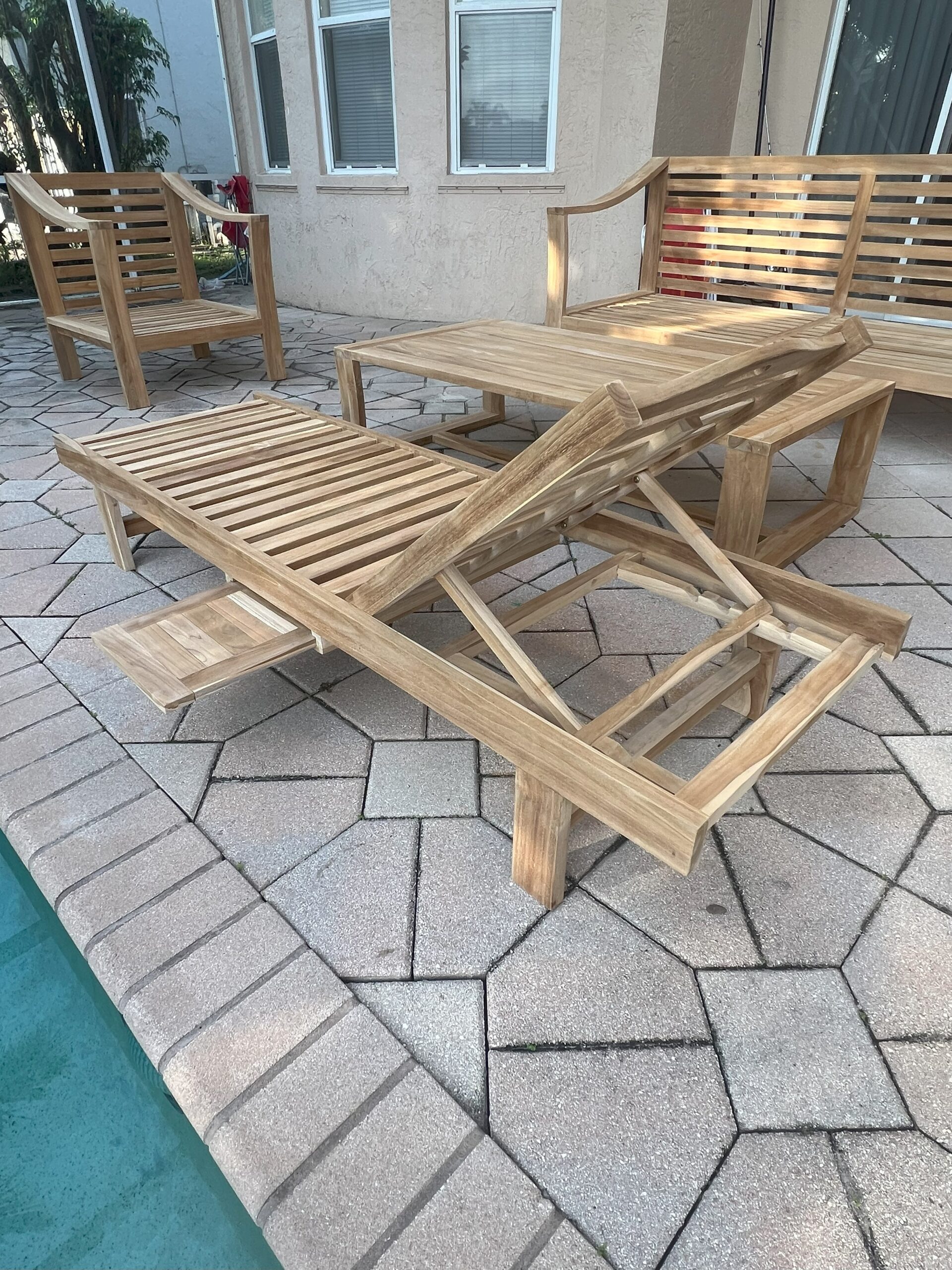 Z Teak Chaise Lounge with Tray and Sunbrella Cushions - Z Teak Collection