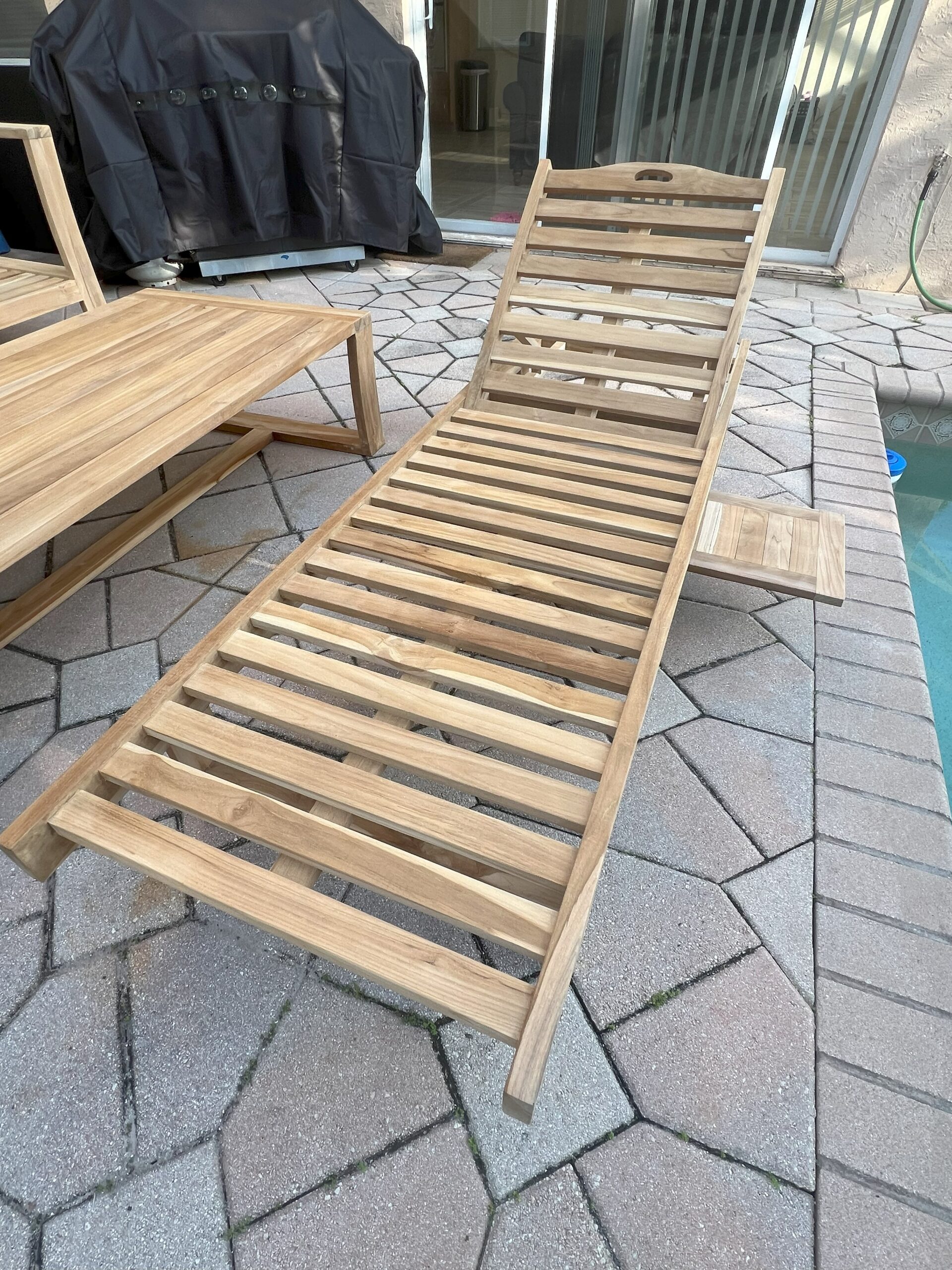 Z Teak Chaise Lounge with Tray and Sunbrella Cushions - Z Teak Collection